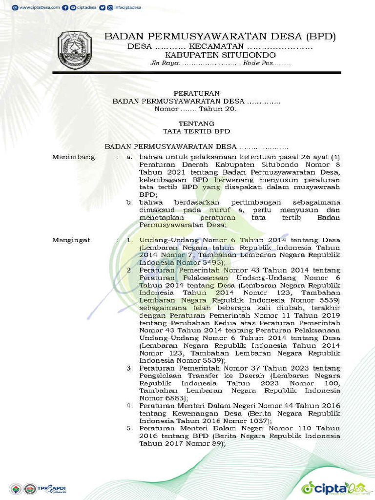 Peraturan Tatib BPD (WWW - Ciptadesa.com) | PDF