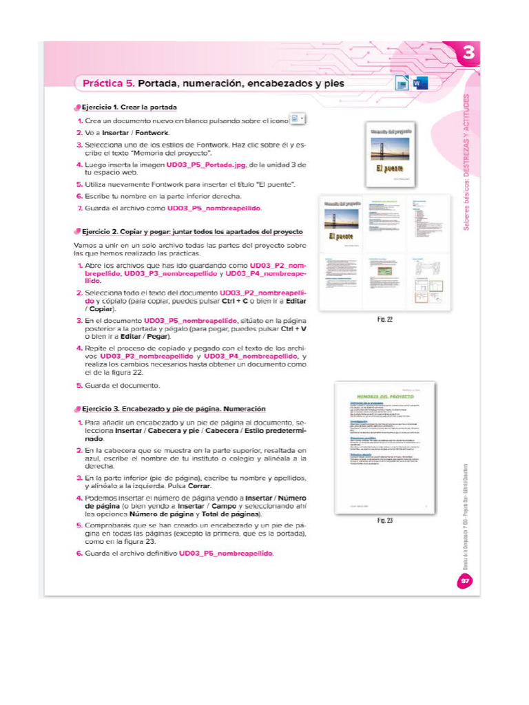 Practica5 Pag97 Word Portada Numeracion Encabezado | PDF