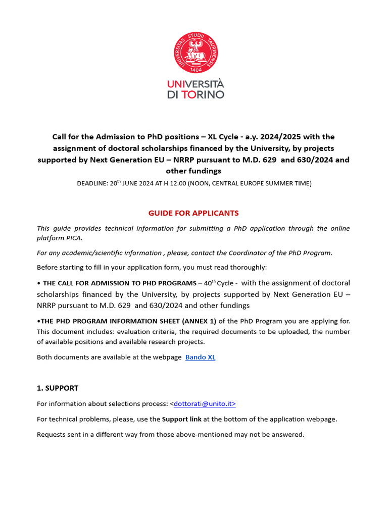 Guide For Applicants 40th Cycle | PDF | Academic Degree | Doctor Of ...