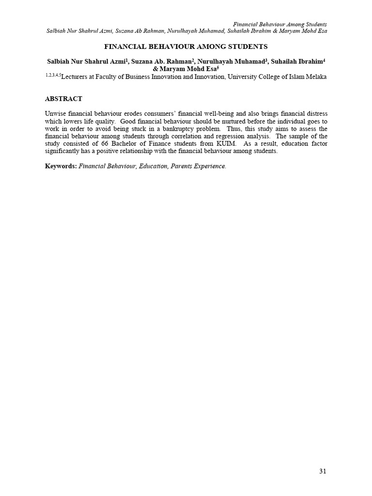 Financial Behaviour Among Students | PDF | Dependent And Independent ...