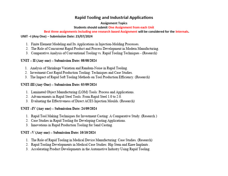 Assignments Rapid Tooling | PDF