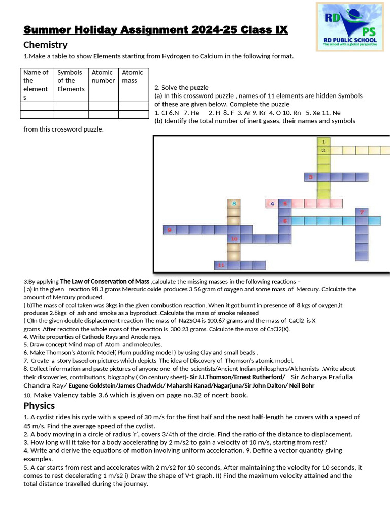 Summer Holiday Assignment Class IX | PDF | Acceleration | Speed