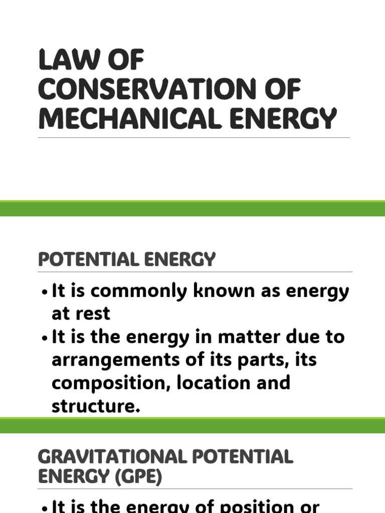 Law of Conservation of Mechanical Energy | PDF | Potential Energy ...