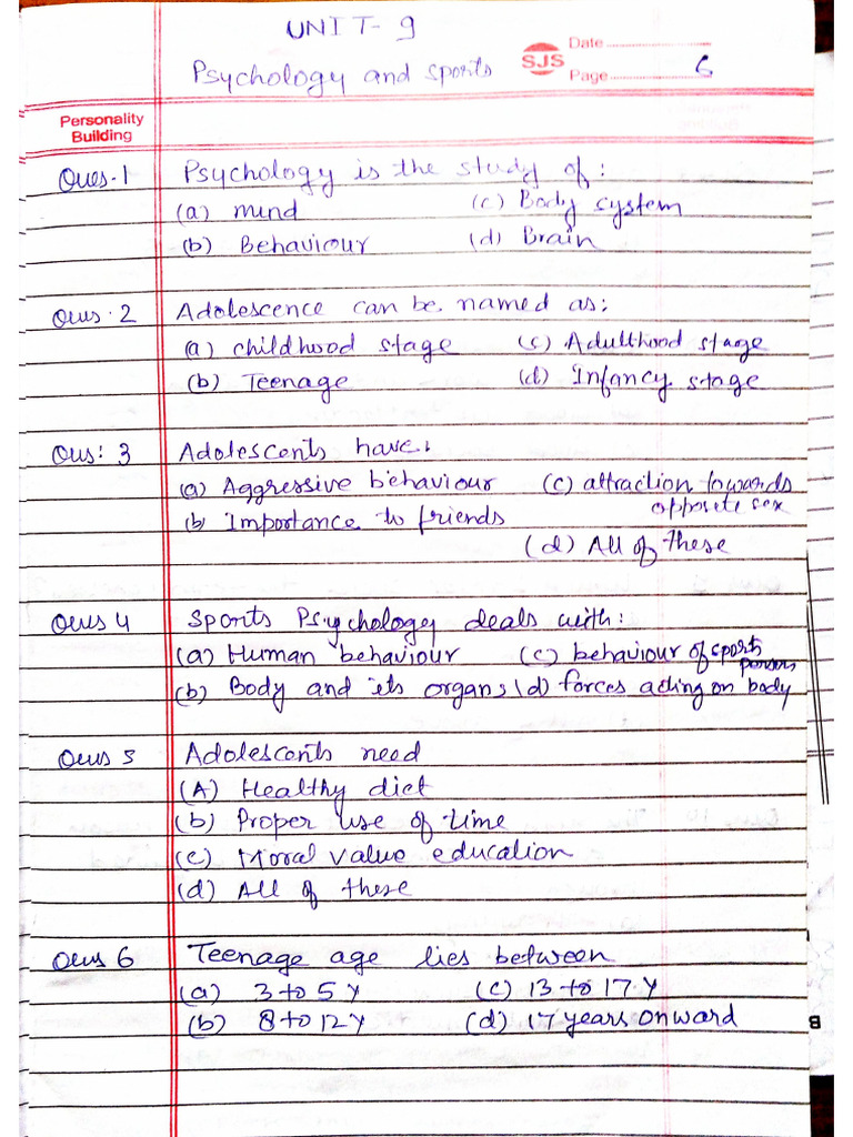 Phy Edu MCQ Unit 9 Psychology | PDF