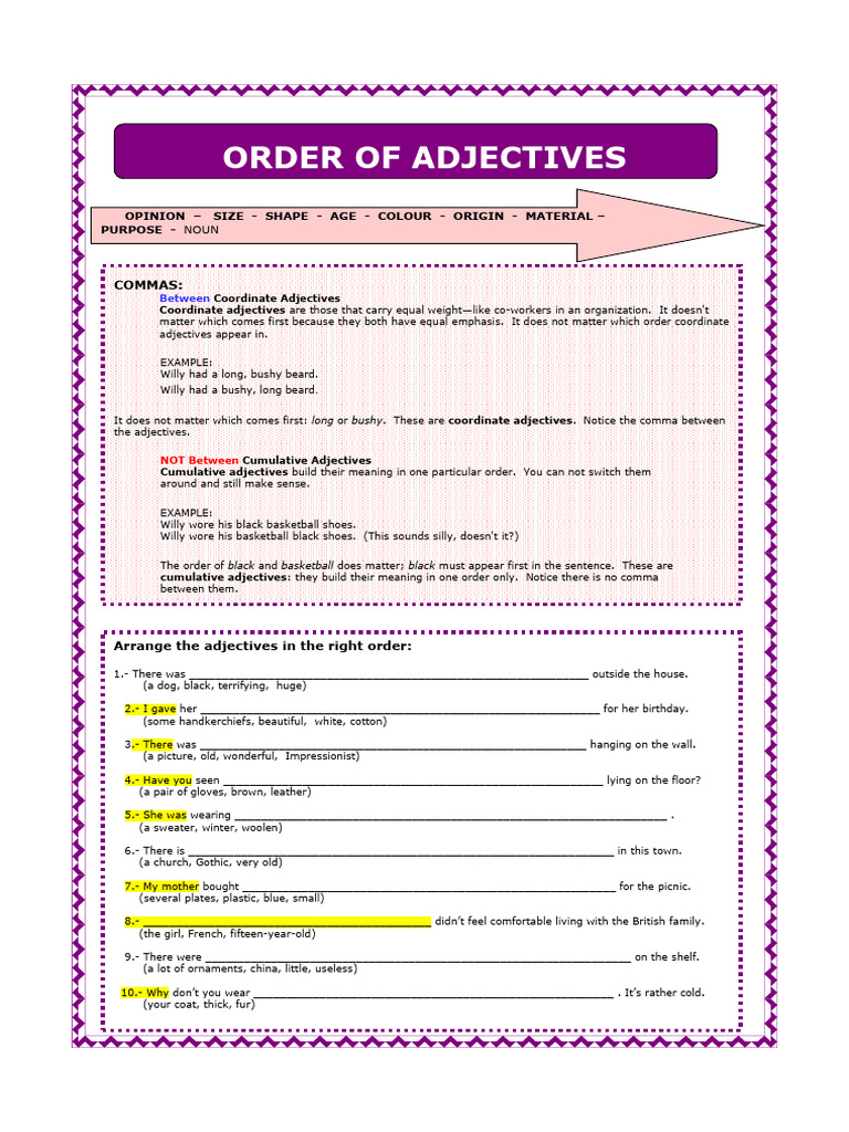 Word Order of Adjectives | PDF | Adjective | Clothing