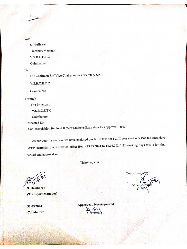 Bus Fees Extra 21 Days I & II Year Students | PDF
