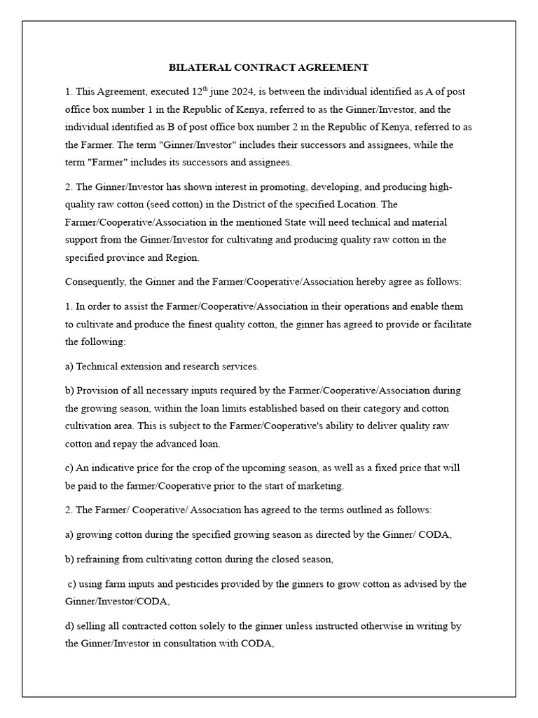 Bilateral Contract Agreement | PDF | Cotton | Cooperative