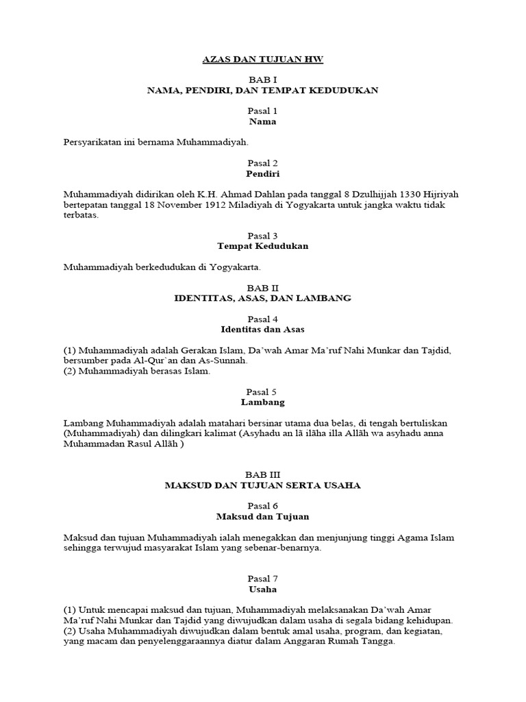 Azas Dan Tujuan Muhammadiyah | PDF | Karier & Perkembangan | Agama ...