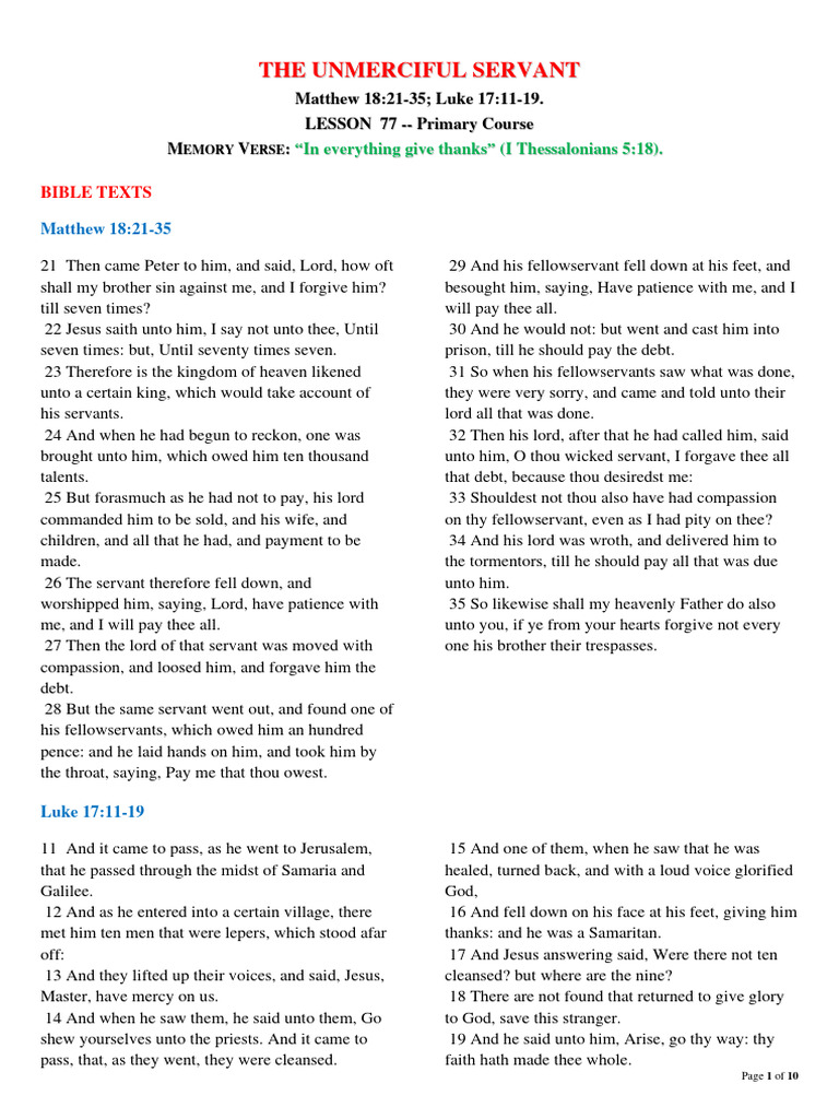 77.the Unmerciful Servant | PDF | Gospel Of Matthew | New Testament Content