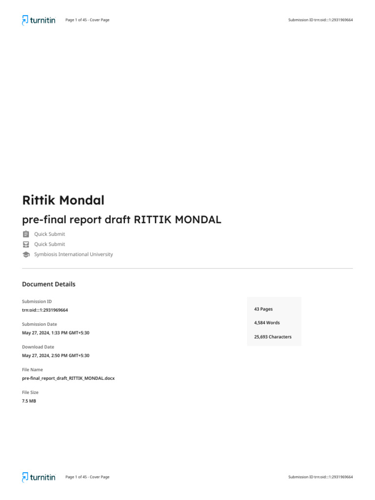 Pre-Final - Report - Draft - RITTIK - MONDAL, AI 0% | PDF | Artificial Intelligence ...