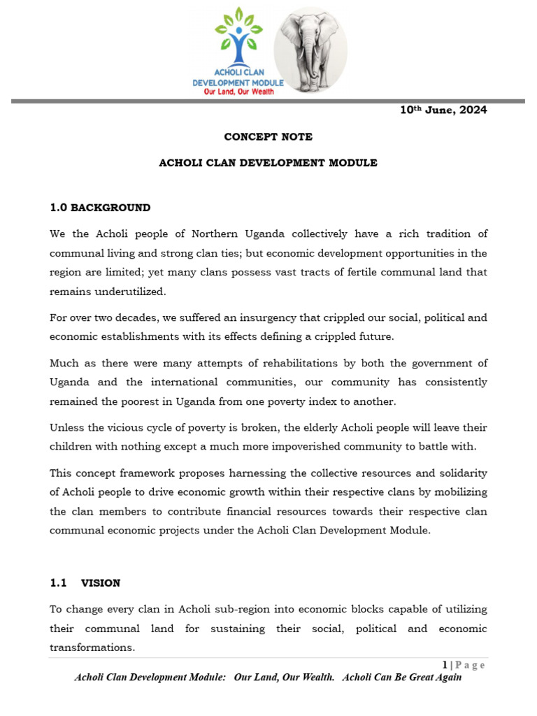 Acholi Clan Economic Development Plan | PDF | Sustainability | Risk