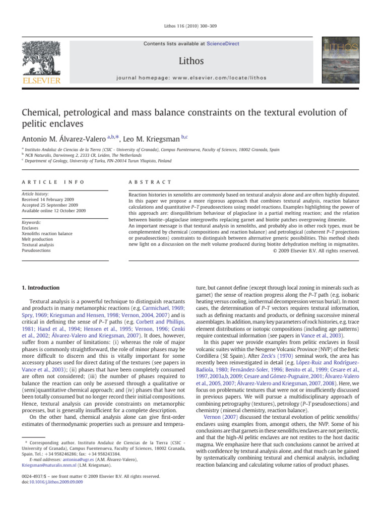 Chemical Petrological and Mass Balance Constraints On The Textura - 2010 - Lith | PDF | Minerals ...