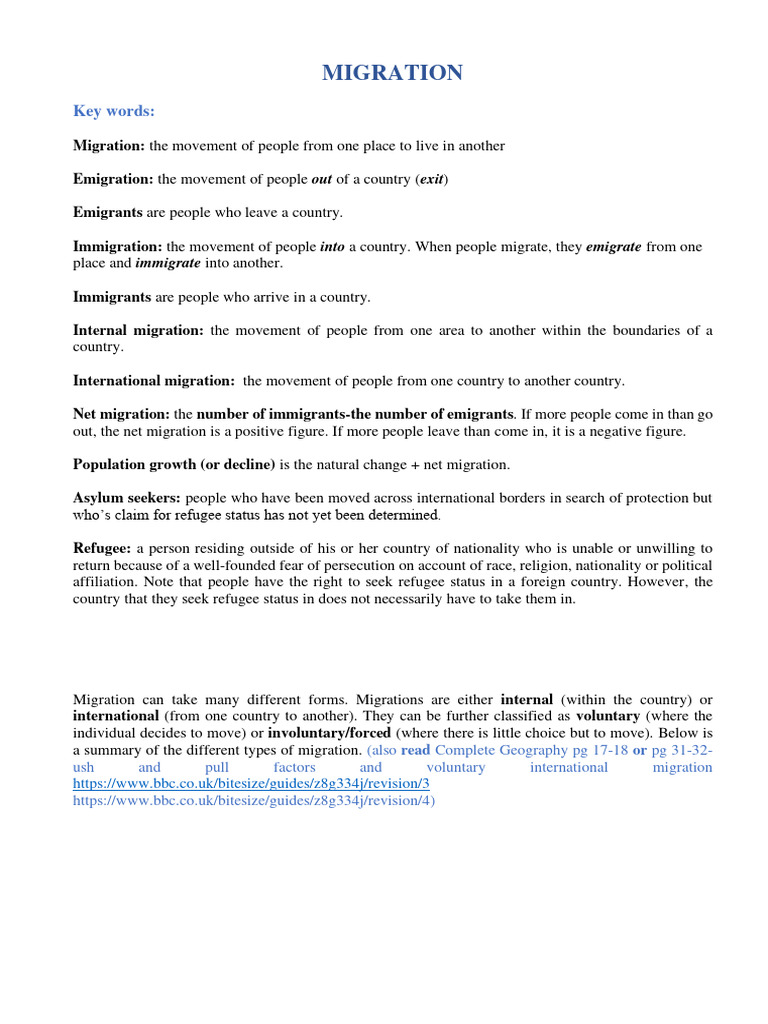Migration Notes (1) | PDF | Human Migration | Immigration