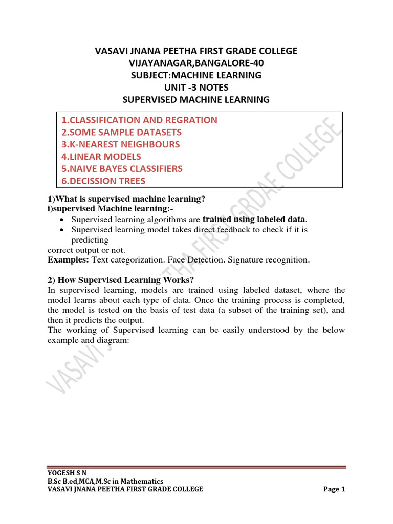 Unit 3ML | PDF | Statistical Classification | Regression Analysis