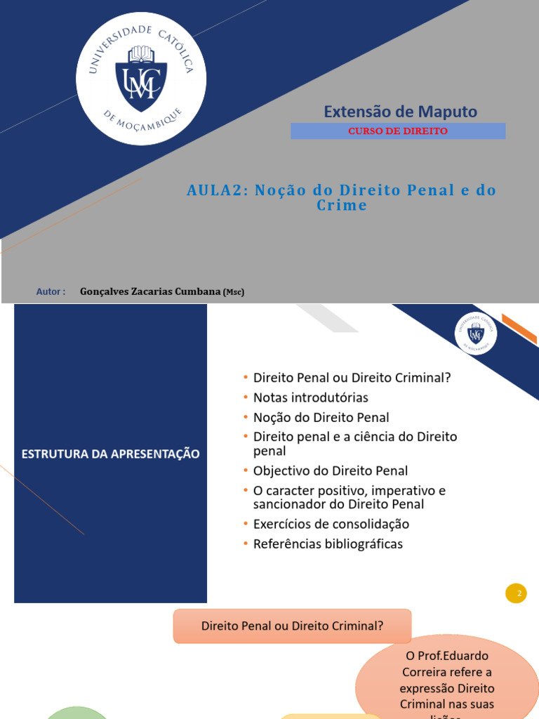 Aula 2 Nocao Do Direito Penal e Do Crime UCM 2024 21 02 | PDF | Direito Penal | Crimes