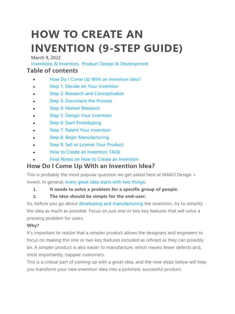 HOW TO CREATE AN INVENTION | PDF | Invention | Patent