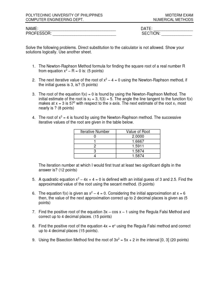 Midterm-Exam NumMeth | PDF | Numbers | Applied Mathematics