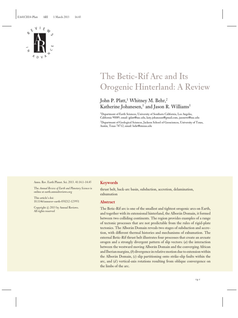 Platt Et Al AR 2013-The Betic-Rif Arc and Its Orogenic Hinterland - A ...