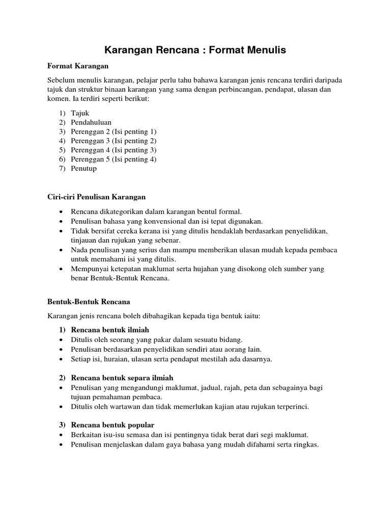 Nota Karangan Berformat Rencana | PDF