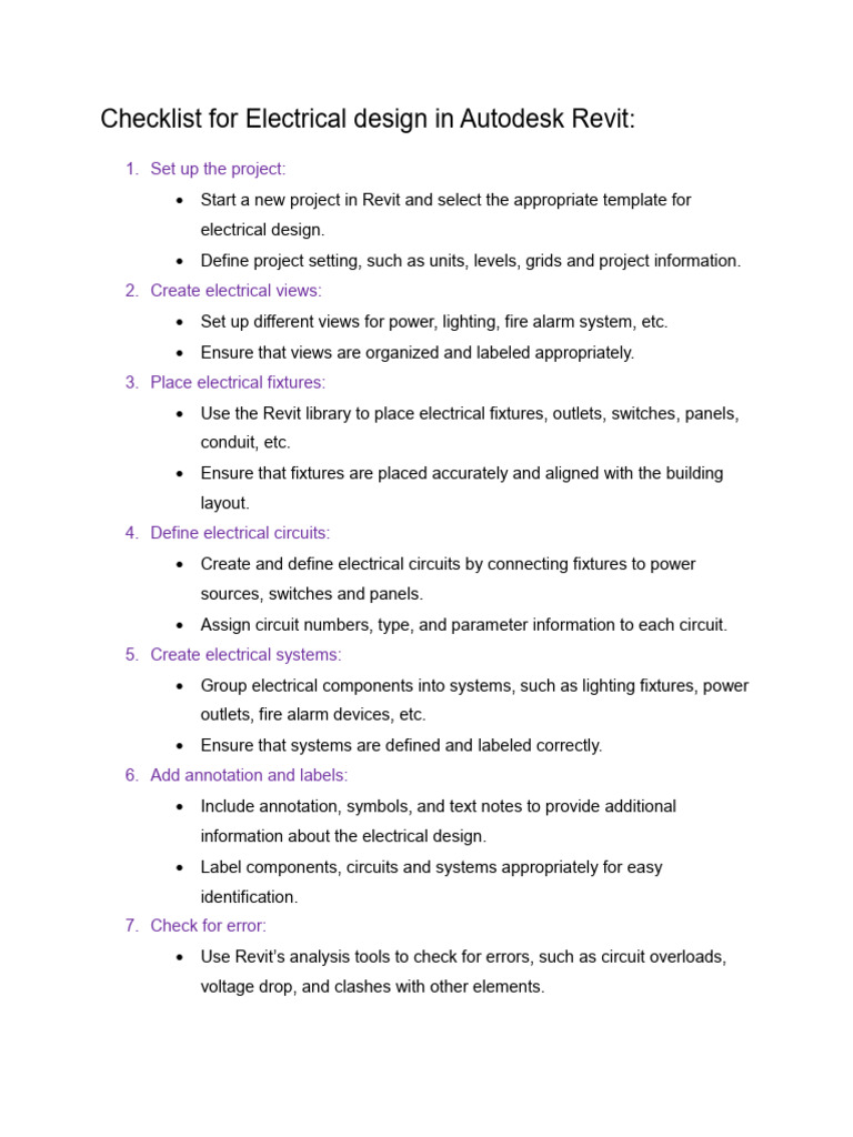 Checklist For Electrical Design In Autodesk Revit Pdf Autodesk Revit Electrical Network