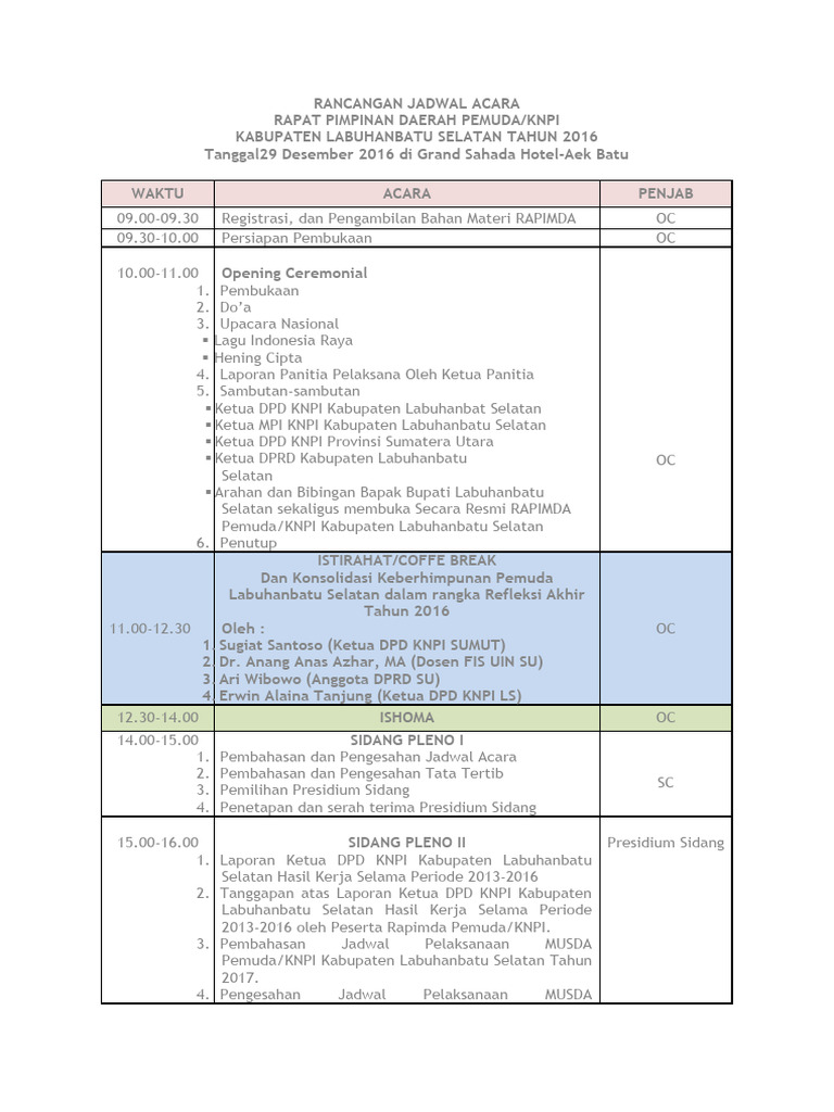 Rancangan Jadwal Acara Rapimda | PDF