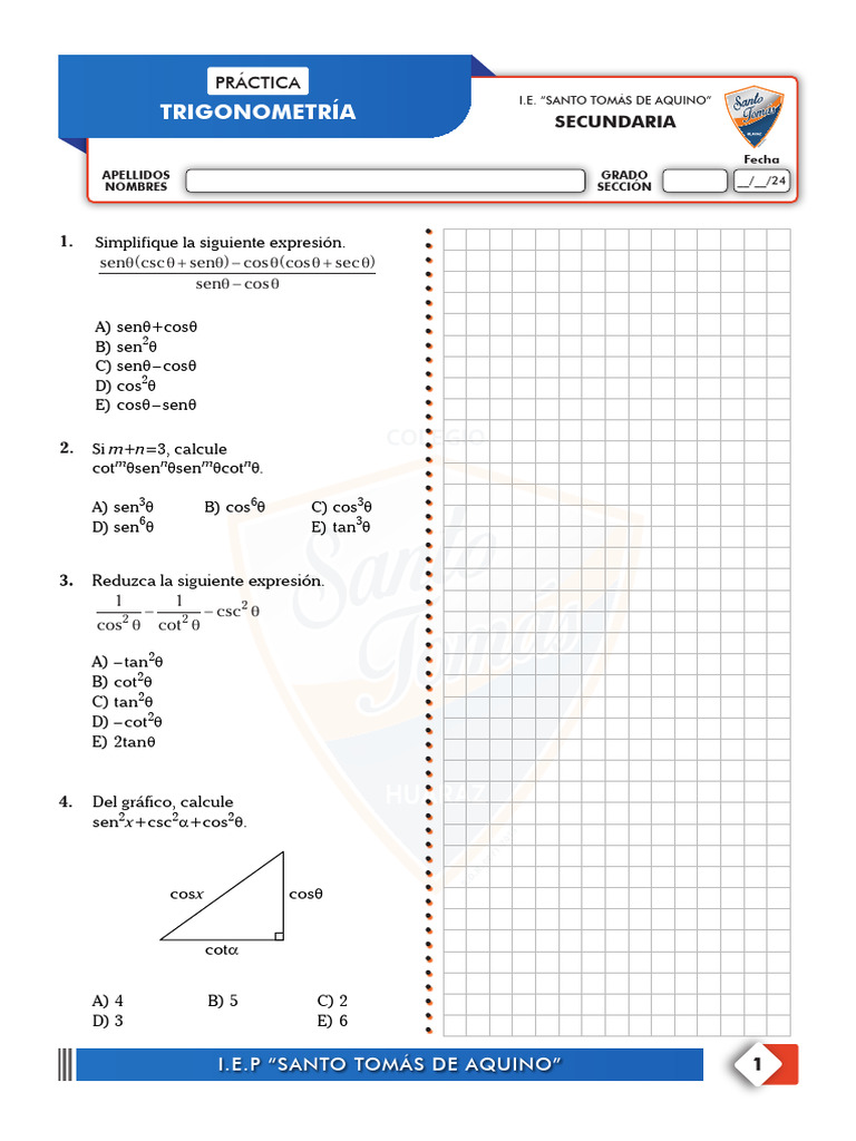 Práctica de Trigonometría | PDF | Matemáticas | Aritmética