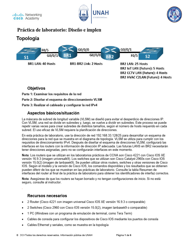 Laboratorio VLSM | PDF | Dirección IP | Enrutador (Computación)