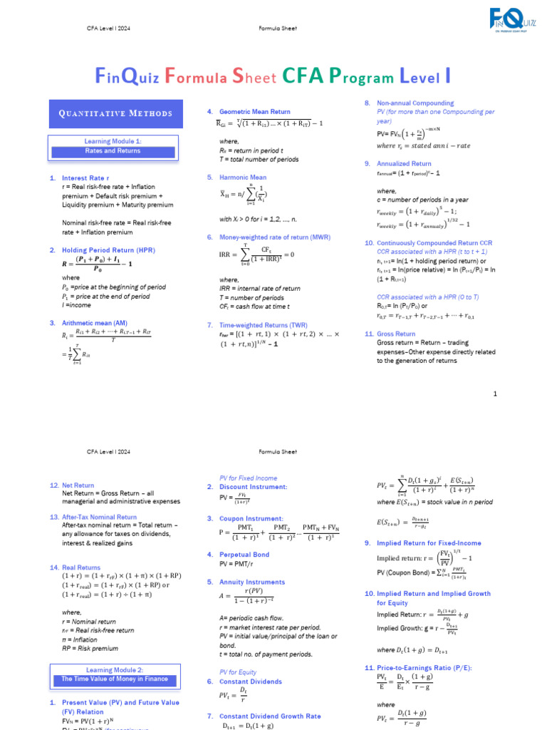 Sample L1formulasheetdecember2024 | Download Free PDF | Errors And Residuals | Variance