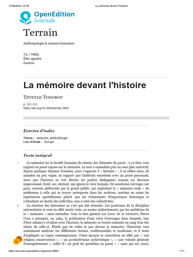 Mémoire et histoire : enjeux et débats | PDF | Vérité | Mémoire
