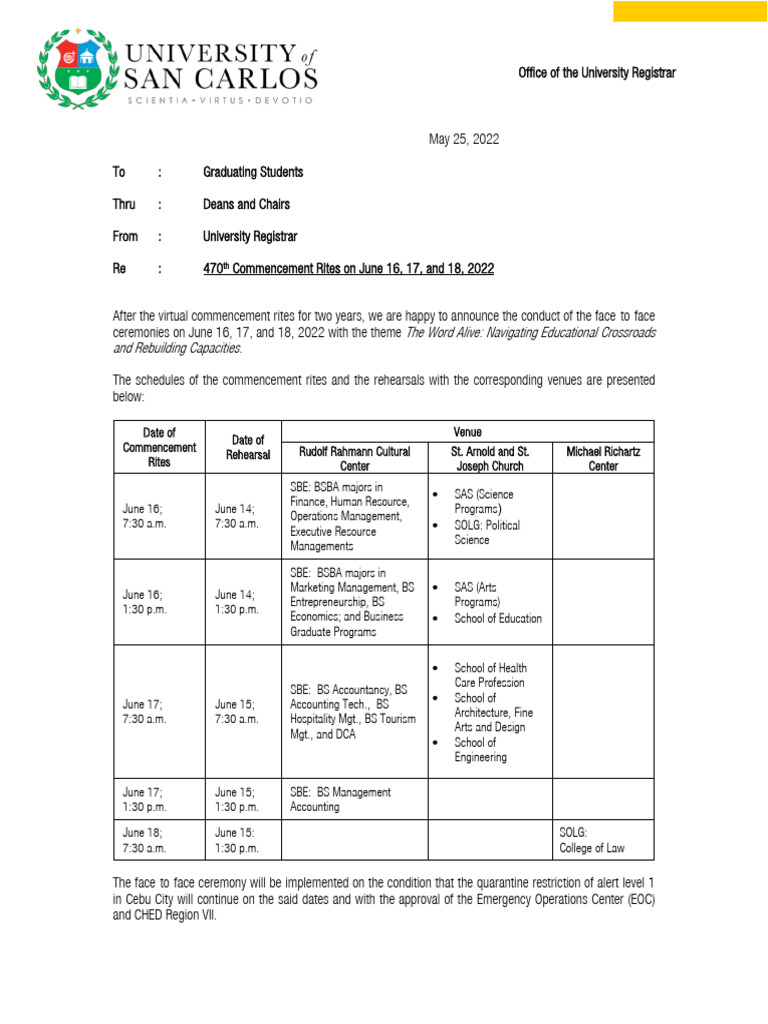 Memo 470th Commencement Rites | PDF