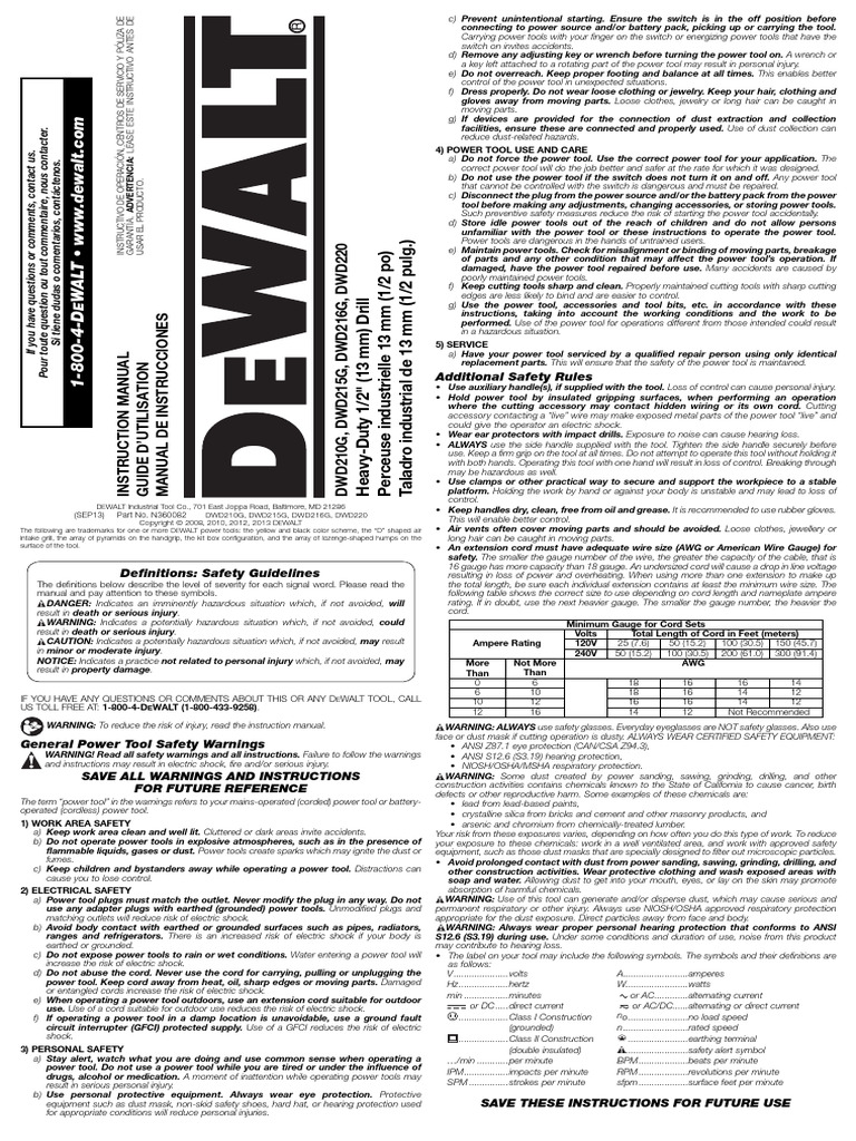 DWD220 Instruction Manual | PDF | Drilling | Direct Current