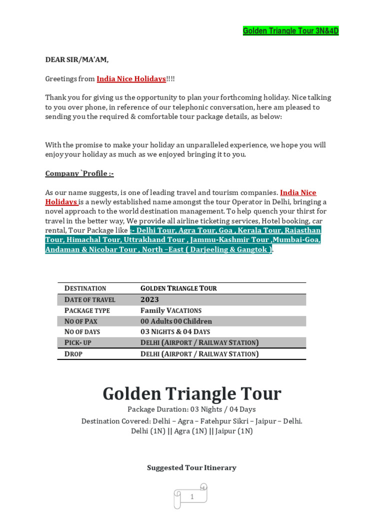 Golden Triangle Tour (3N&4D) - Mr. Sir Ma'am | PDF