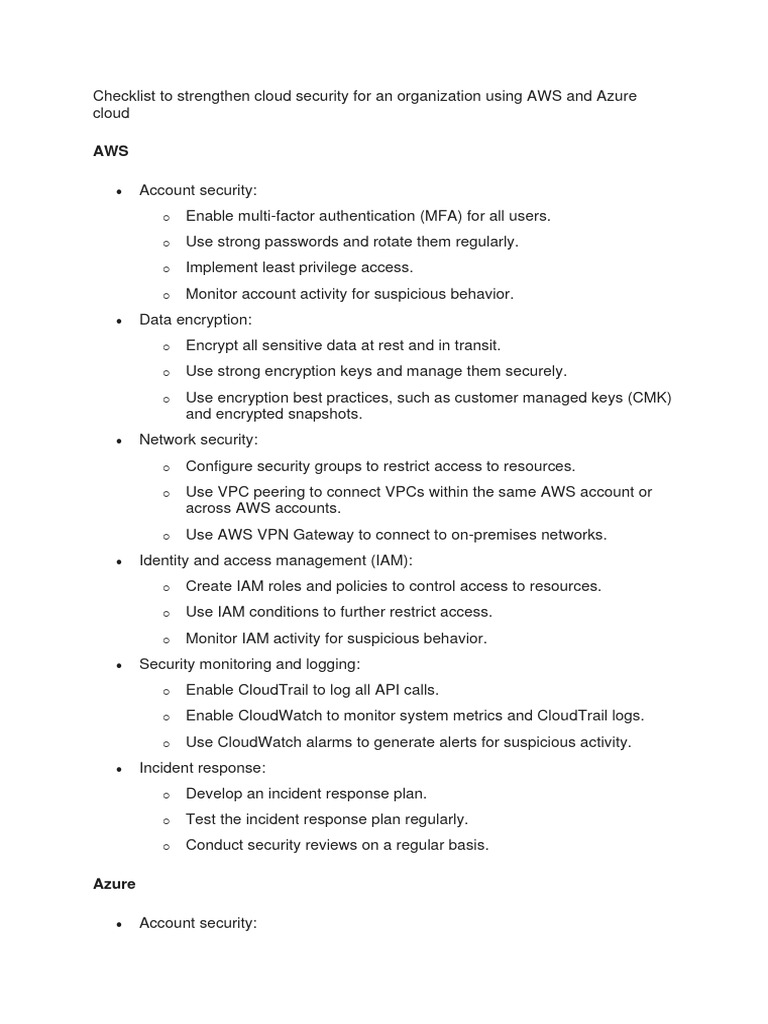 Cloud Sec Strengthing Checklist | PDF | Security | Computer Security