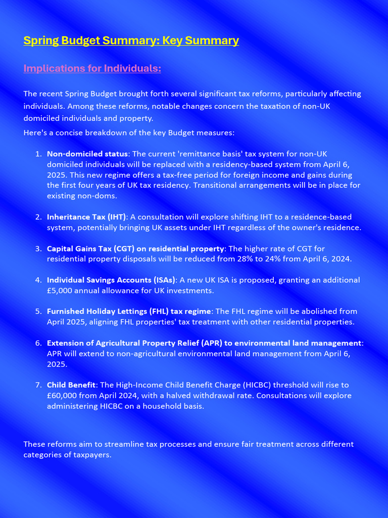 Spring Budget Summary 2024 | PDF | Taxes | Pension