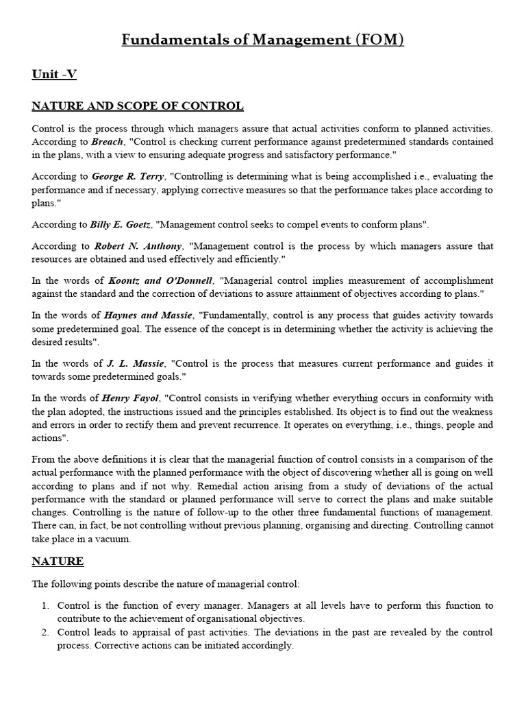 Fundamentals of Management (FOM) Unit-5 | PDF | Revenue | Financial Ratio