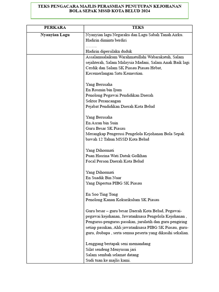 Teks Pengacara Bola Sepak | PDF