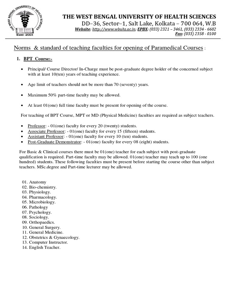 Paramedical Course Faculty Standards | PDF | Doctor Of Medicine ...