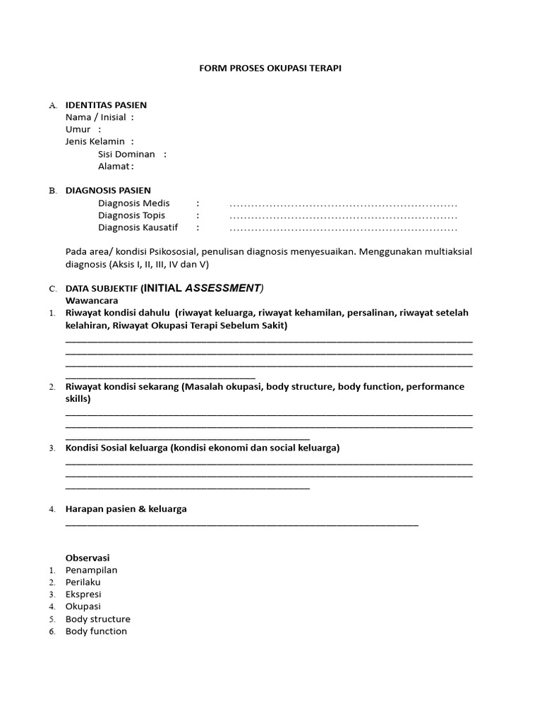 Form Proses Okupasi Terapi | PDF