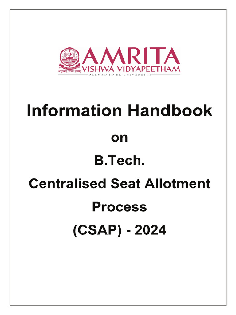 Handbook On Centralised Seat Allocation Process 2024 May 21 | PDF