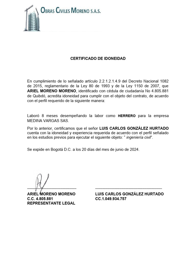 CERTIFICADO DE IDONEIDAD | PDF