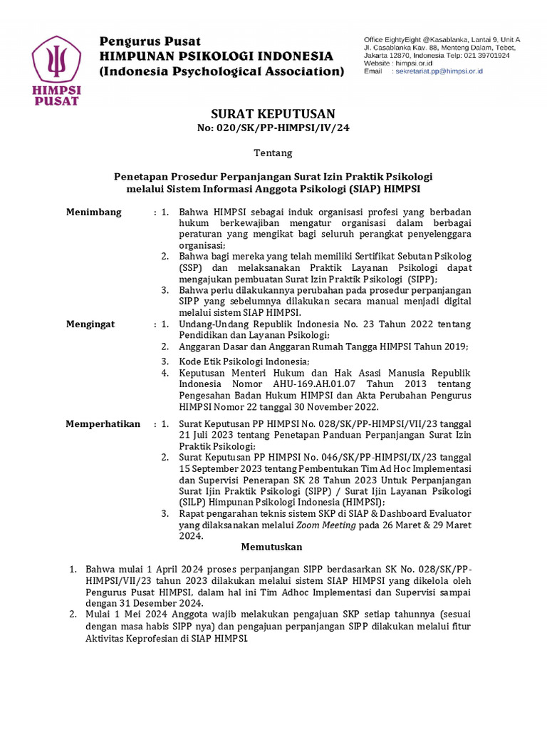 Prosedur Perpanjangan SIPP HIMPSI | PDF | Bisnis