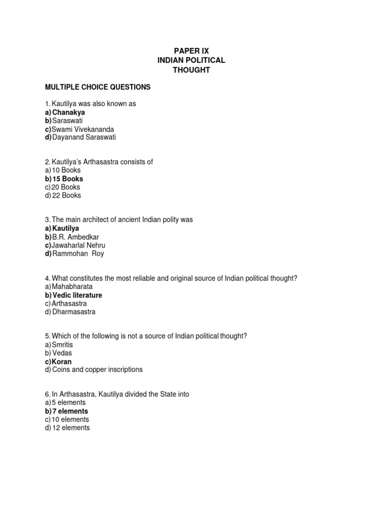 Indian Political Thought MCQs | PDF | Mahatma Gandhi | Jawaharlal Nehru