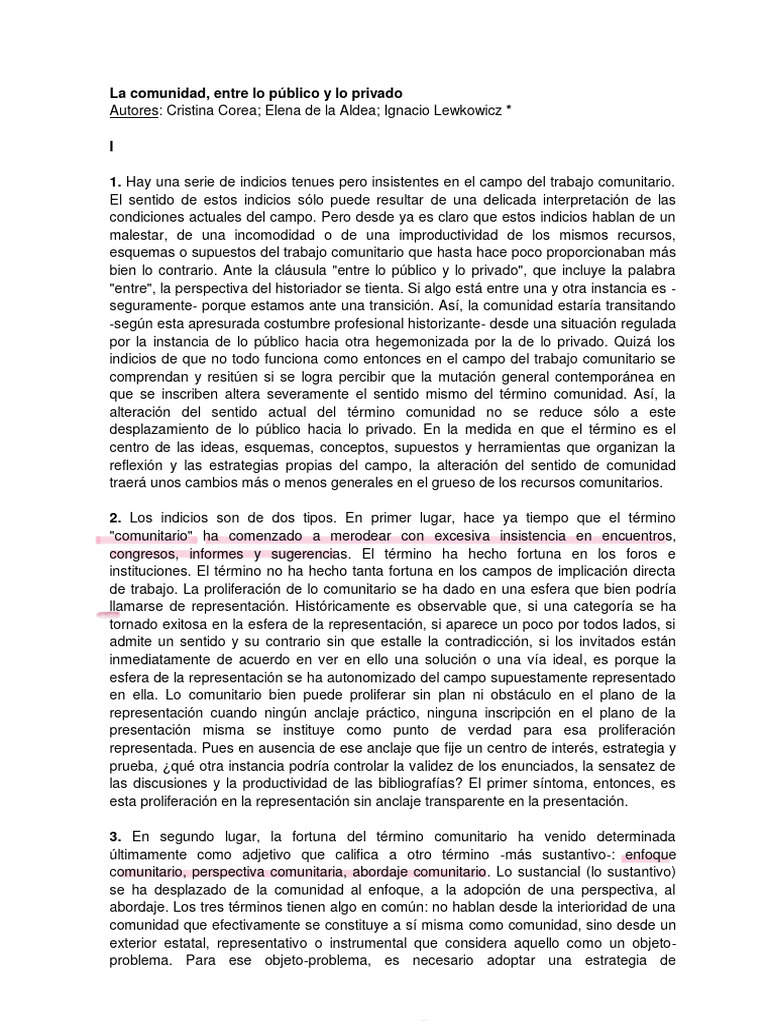Corea-DeLaAldea-Lewkowicz - La Comunidad Entre Lo Publico y Lo Privado | PDF | Esparta | Estado ...