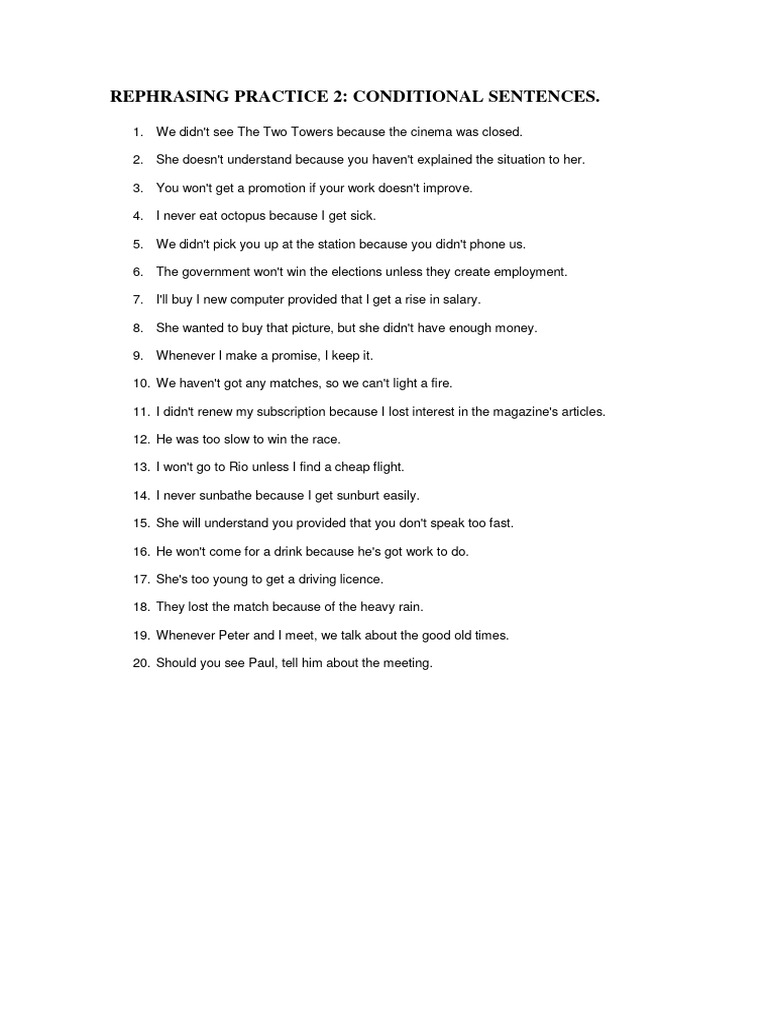 Rephrasing Conditional Sentences 1 Gulag Free | PDF