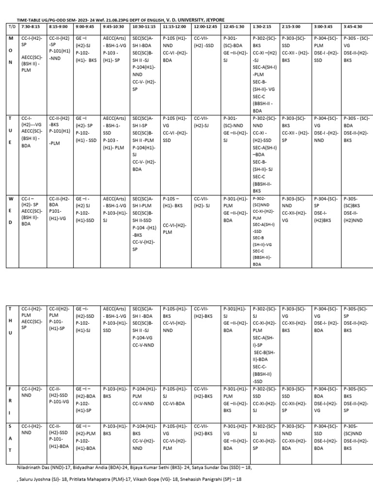 FINAL TIME TABLE | PDF