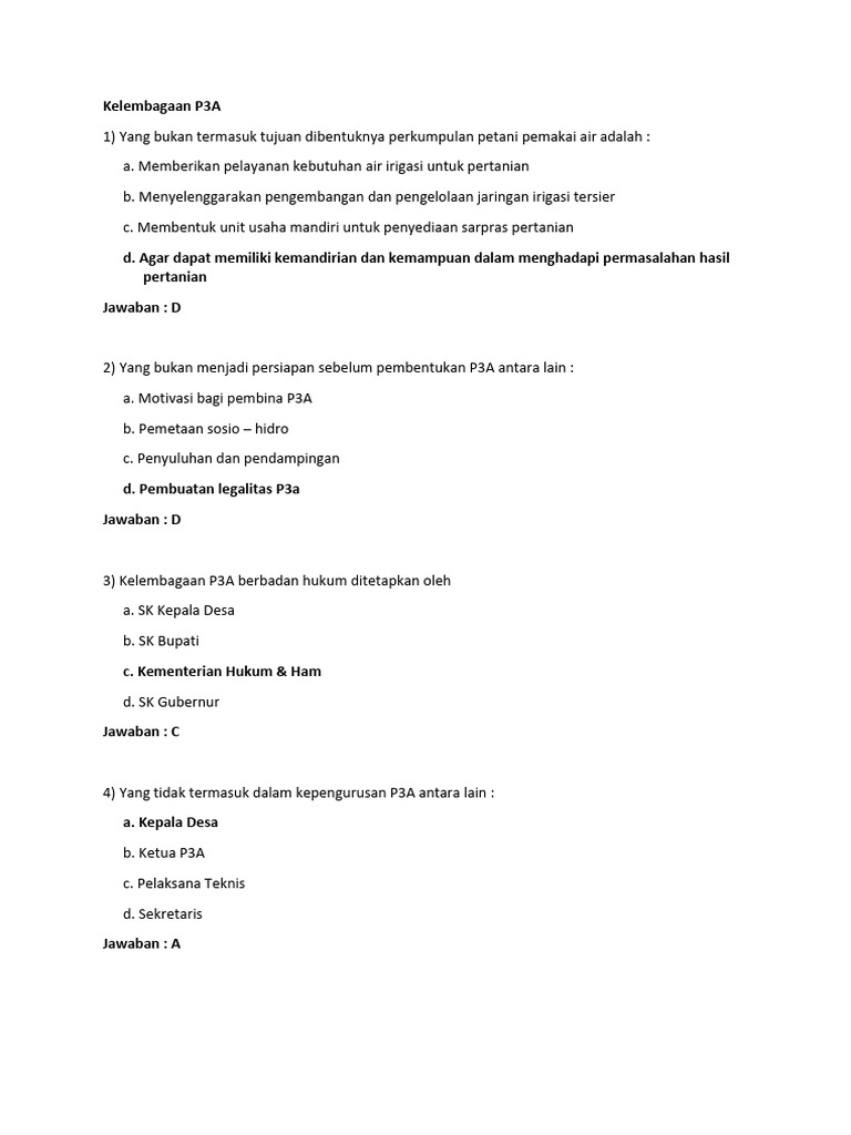 Revisi Soal Kelembagaan P3a | PDF