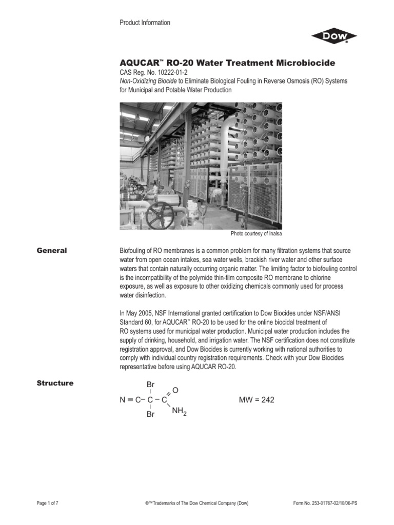 AQUCAR™ RO-20 Water Treatment Microbiocide | PDF | Membrane ...