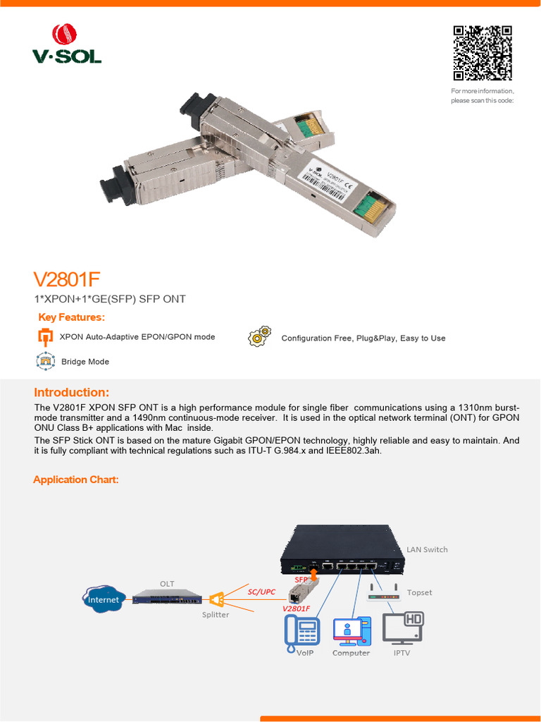 V2801F XPON SFP ONT Module Specs | PDF | Data Transmission | Electronics