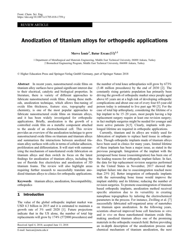 Anodization of Titanium Alloys For Orthopedic Applications: Review ...