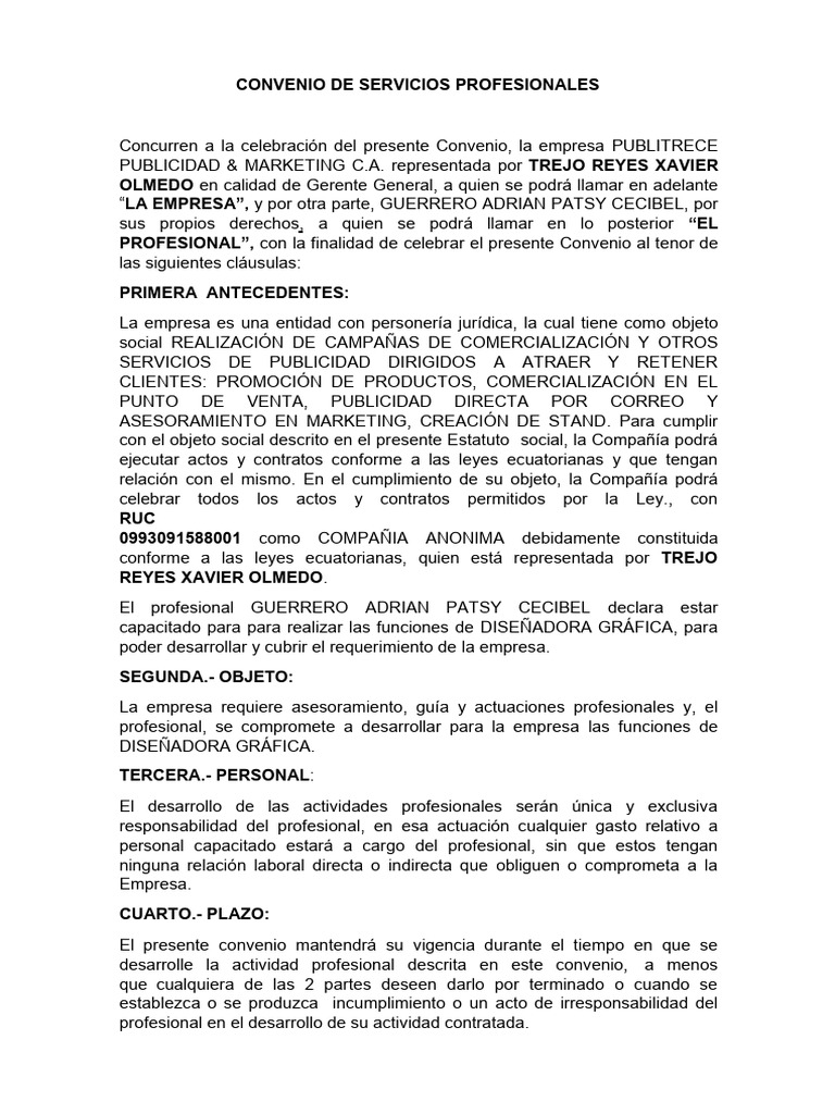CONVENIO DE SERVICIOS EJEMPLO | PDF | Business | Marketing